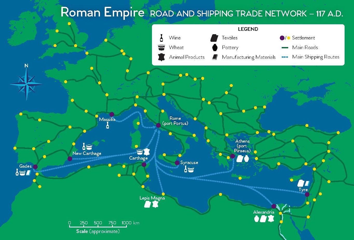 The Roman Empire's road and trade network