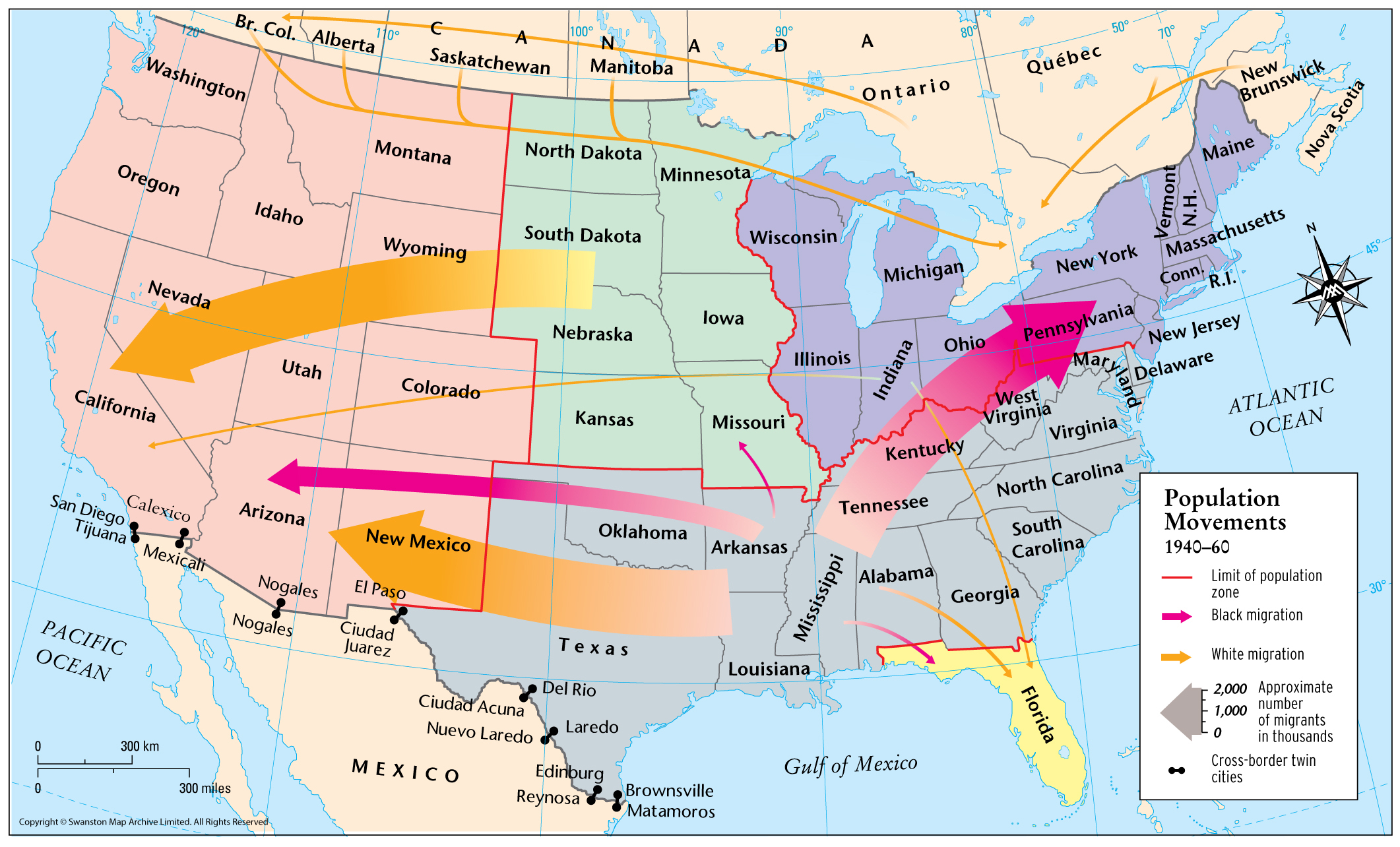 Movement of the U.S. population from 1940 to 1960