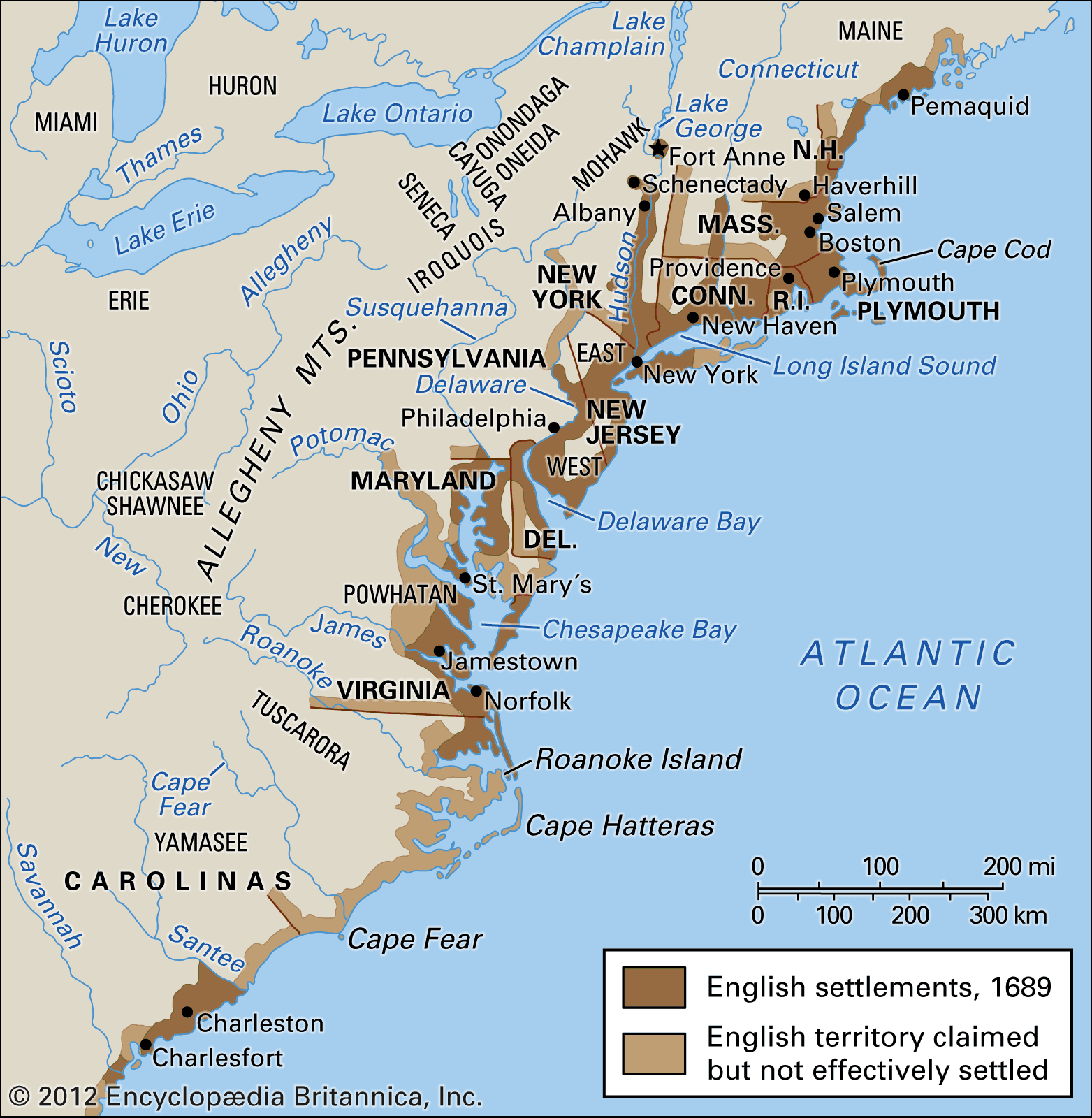 English colonies in the 17th century North America